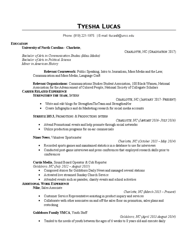 Tyesha Resume Template 2017 | PDF | North Carolina | Mass Media