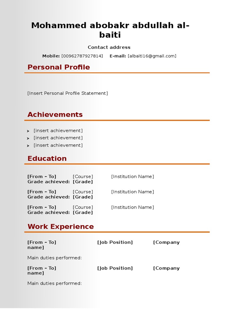 Mohammed Abobakr Abdullah Al-Baiti: Personal Profile | PDF ...