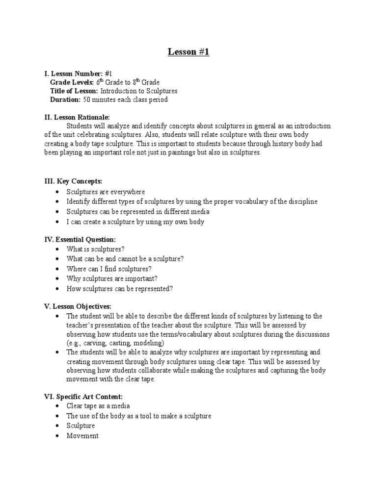 Lesson 1 Intro To Sculptures | PDF | Classroom Management | Design