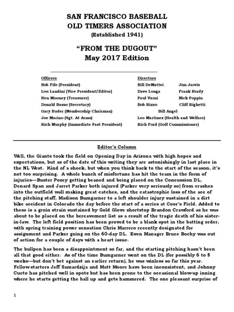 SF Bota News May 2017 | PDF | San Francisco Giants | Major League Baseball