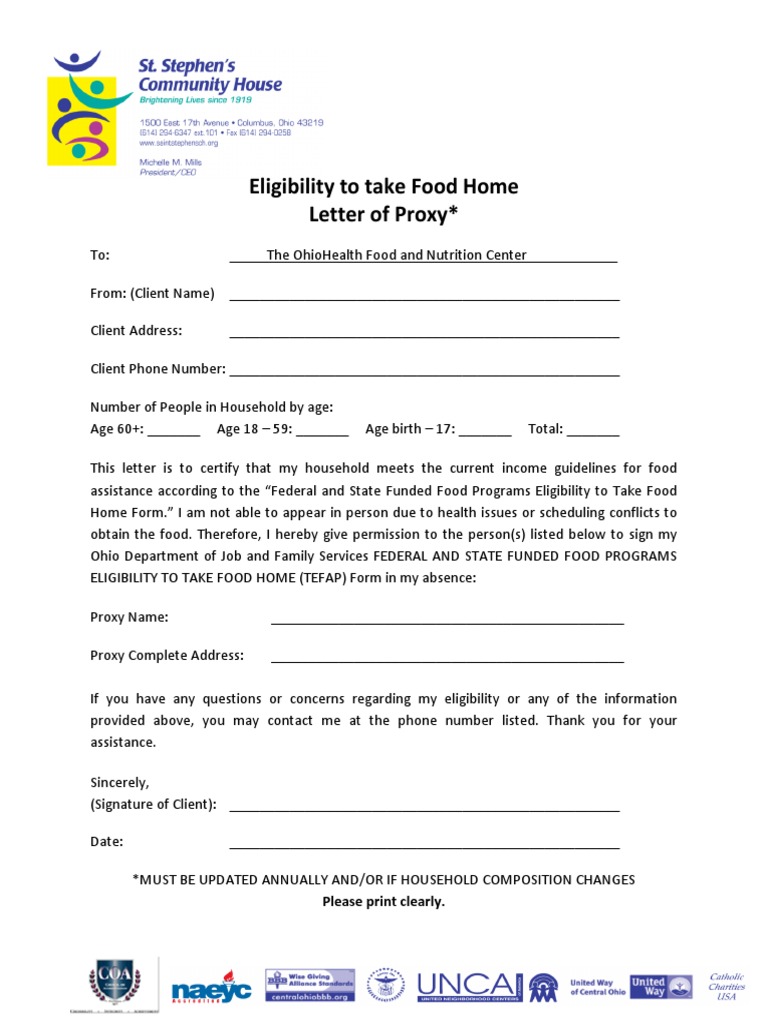 Food Proxy Authorization Form | PDF