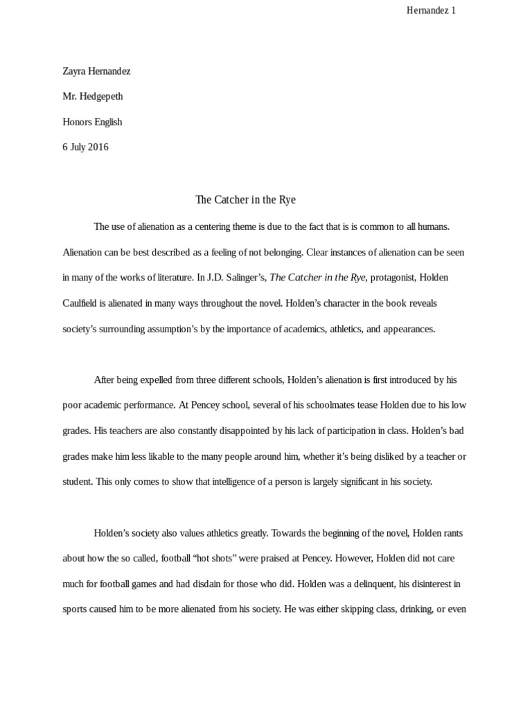 Alienation in The Catcher in the Rye | PDF | Social Science | General ...