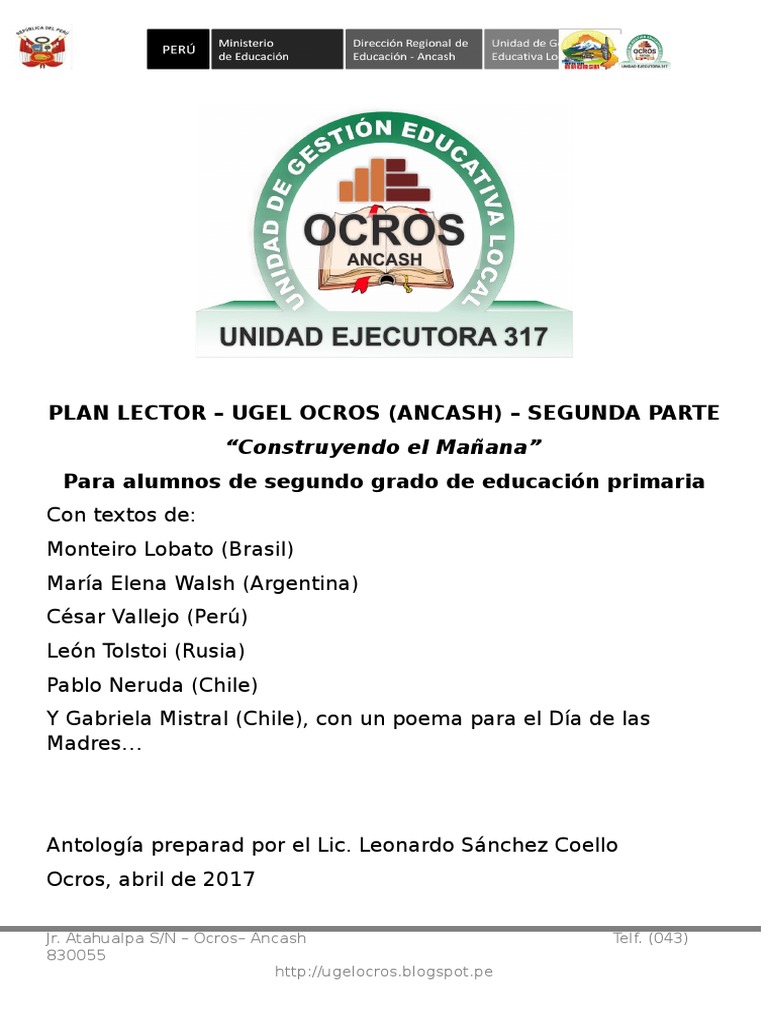 Plan Lector - 2° grado - UGEL Ocros - 10 lecturas para disfrutar | PDF