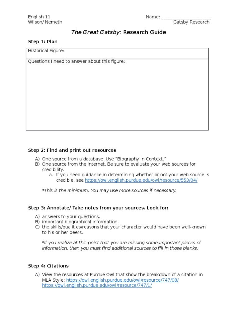 Gatsby Research Guide Graphic Organizer | PDF | Citation | Communication