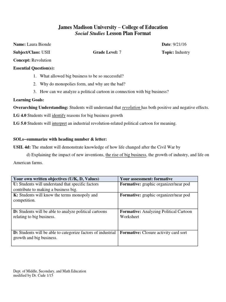 LP 3 Big Business | PDF | Lesson Plan | Cognition