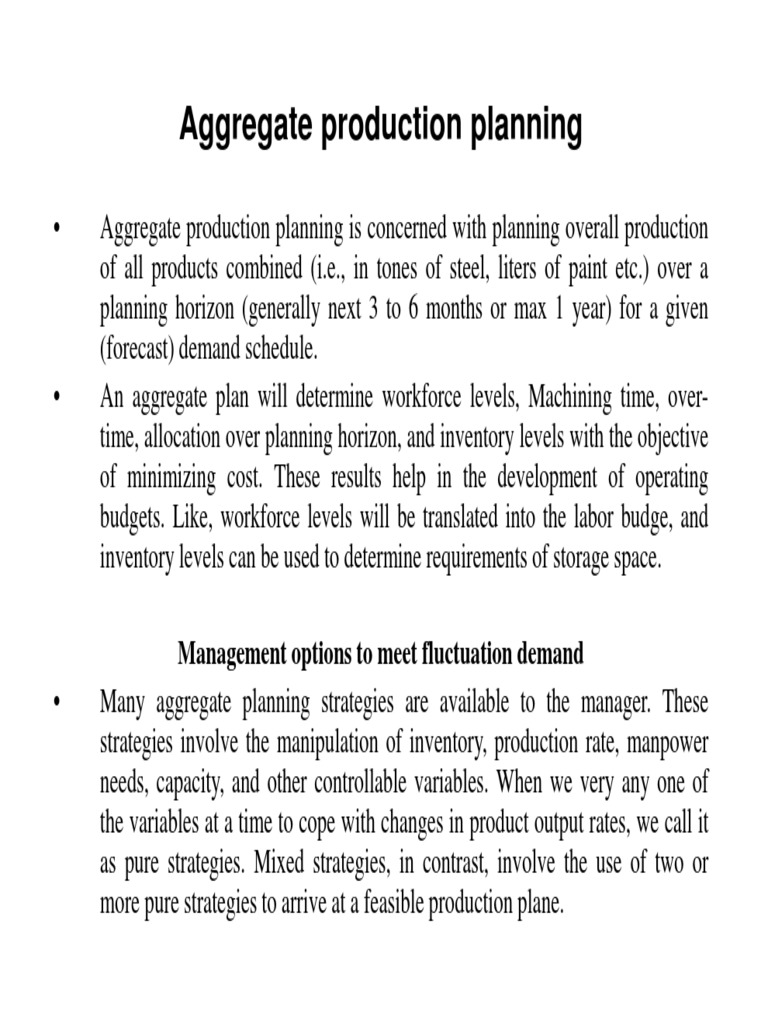 Aggregate Production Planning Management Options To Meet Fluctuation Demand Pdf Working