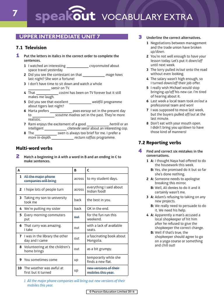 Speakout Vocabulary Extra Upper Intermediate Unit 7 | PDF | Crossword | Newspapers