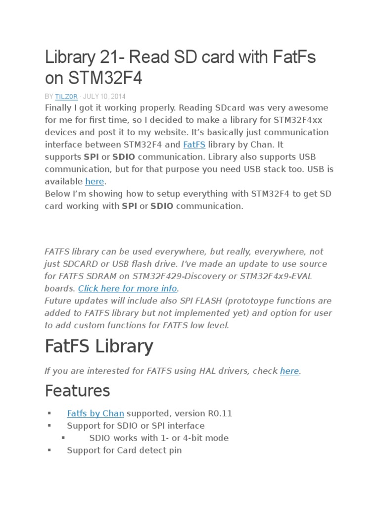 Library 21-Read SD Card With Fatfs On Stm32F4: Features | PDF | Secure Digital | Computer Hardware