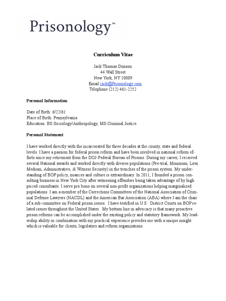 Jack Donson: Federal Prison Reform Expert | PDF | Federal Bureau Of Prisons | Probation Officer