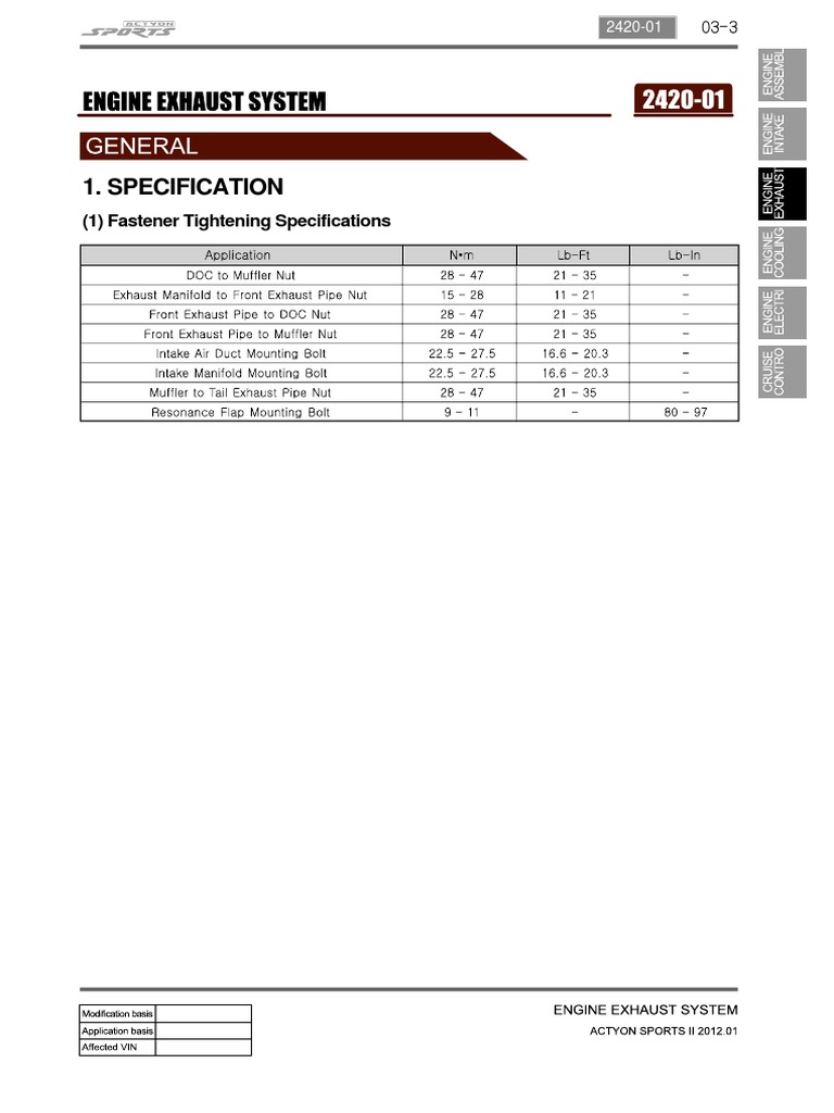 Specification: (1) Fastener Tightening Specifications | PDF | N Ox ...
