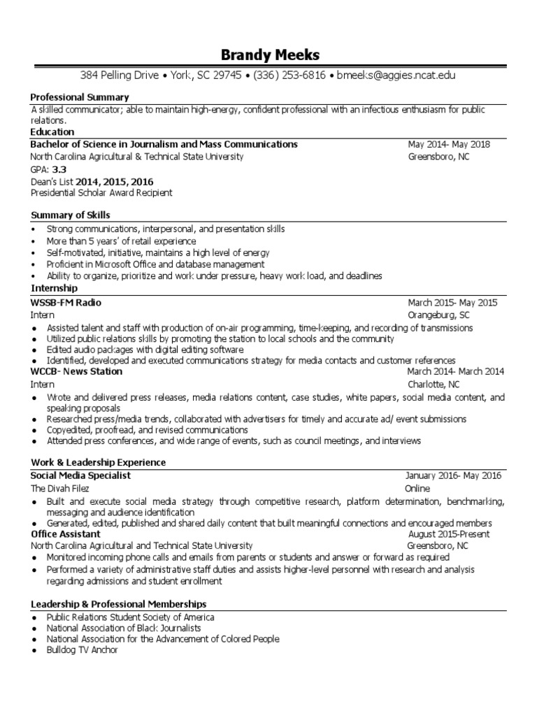 Brandy Meeks | Download Free PDF | Mass Media | Internship