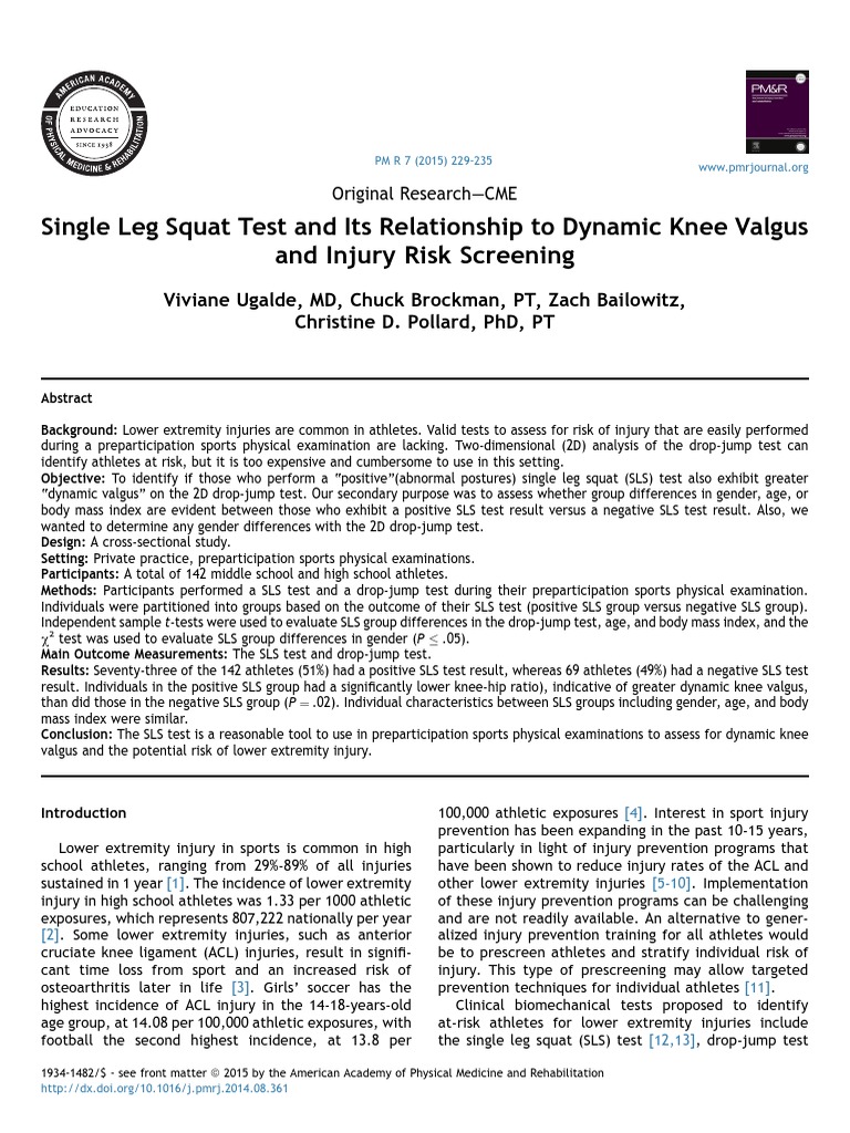 Single Leg Squat Test and Its Relationship To Dynamic Knee Valgus and ...