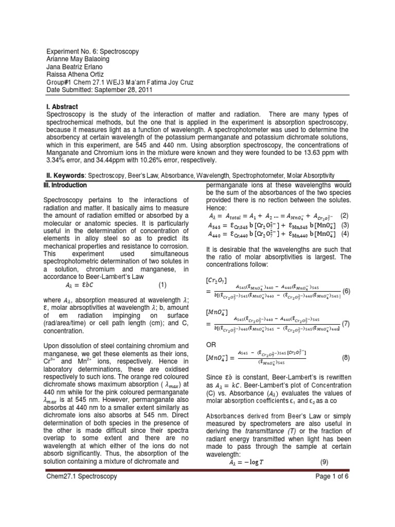 Experiment No 6 Spectros | PDF