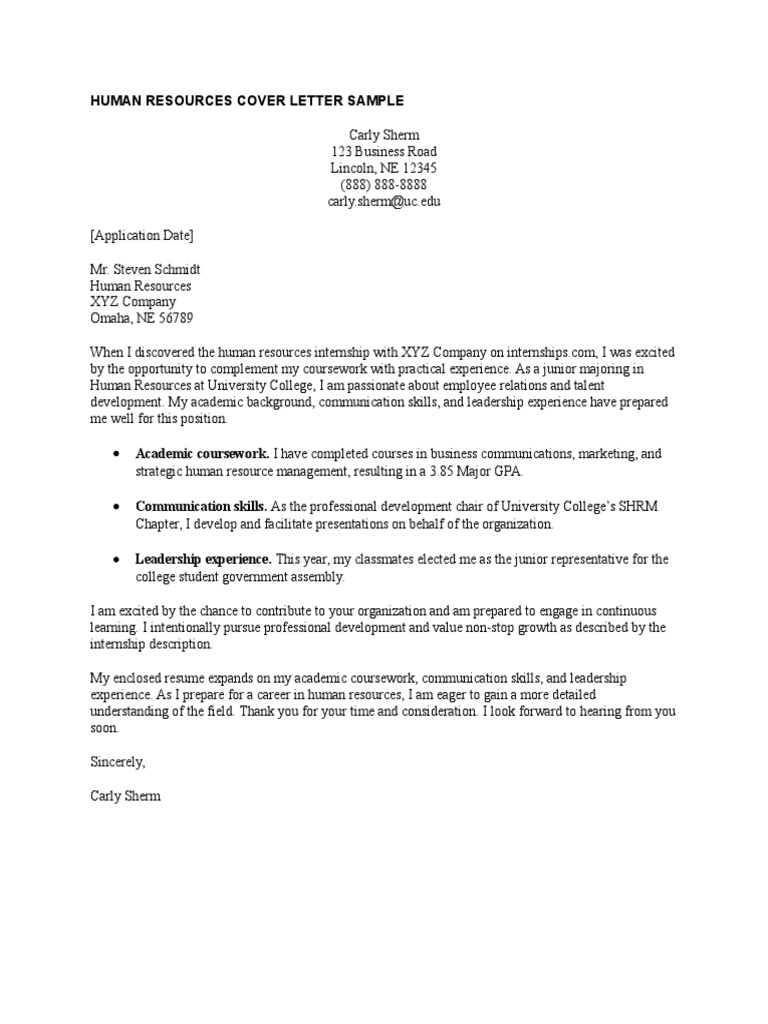Human Resources Cover Letter Sample | PDF