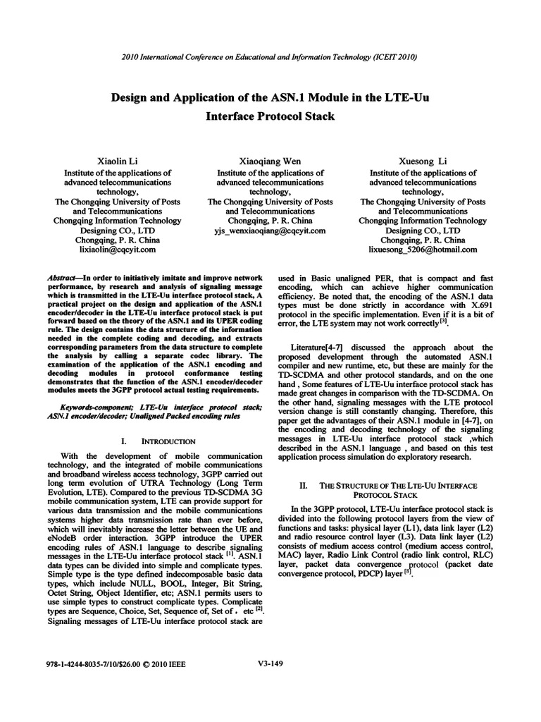Design and Application of The ASN.1 Module in The LTE-Uu Interface ...