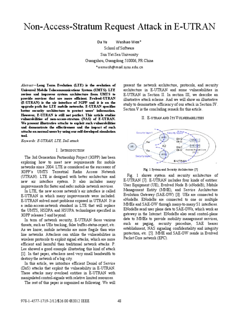 Non-Access-Stratum Request Attack in E-UTRAN PDF | PDF | Telecommunications | Computer Networking