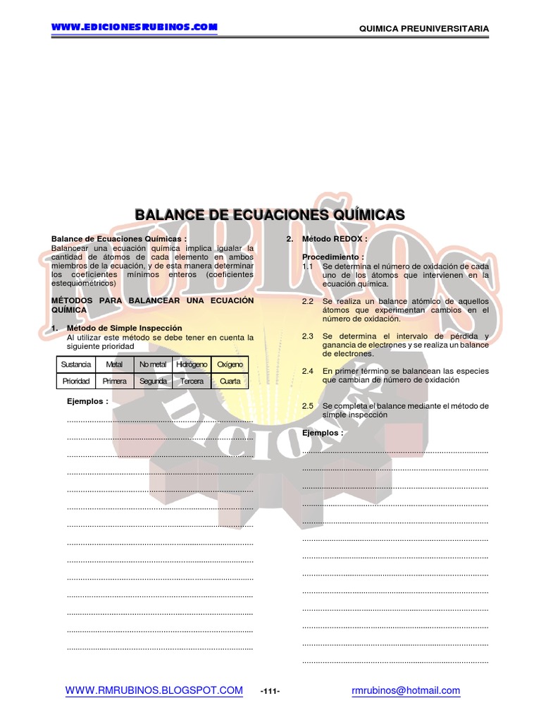 Balance de Ecuaciones Quimicas Estequiometria PDF | PDF | Redox ...