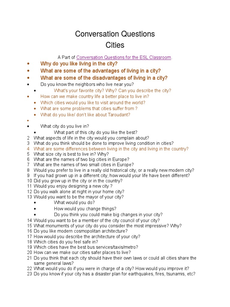 City Life Discussion Questions
