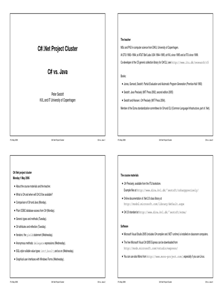 C#-.Net Project Cluster, C# vs. Java - Peter Sestoft PDF | PDF | C Sharp (Programming Language ...