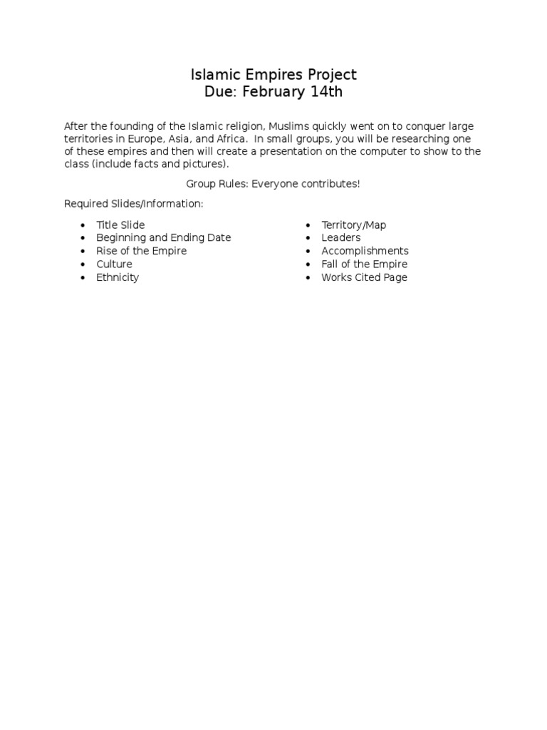Islamic Empires Project Rubric - Updated 2017 | PDF | Monotheistic ...