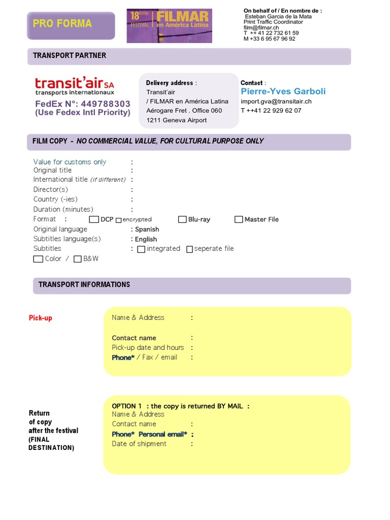 Pro Forma: Fedex N°: 449788303 | PDF | Business