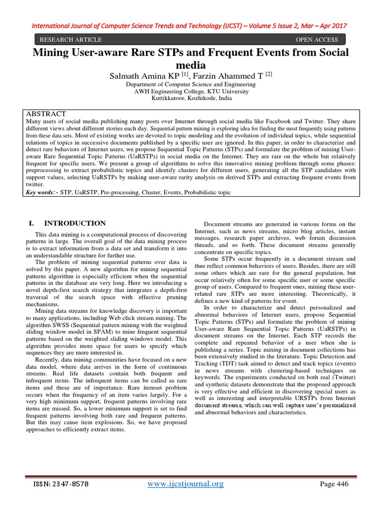 (IJCST-V5I2P88) :salmath Amina KP, Farzin Ahammed T | PDF | Data Mining | Social Media