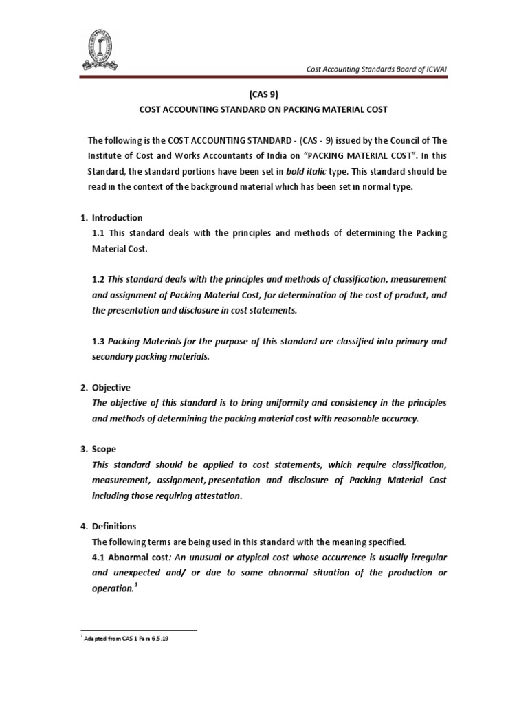 Cost Accounting Standards Board of ICWAI | PDF | Cost | Packaging And ...