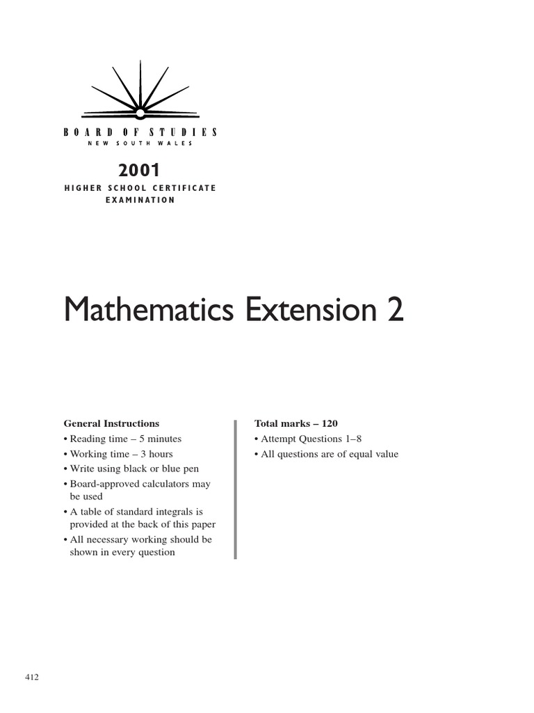 Mathematics Extension 2: Higher School Certificate Examination | PDF ...