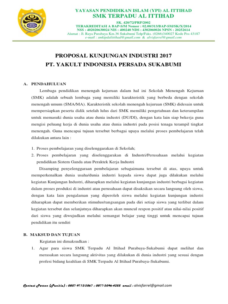 Proposal Kunjungan Industri PT. Yakult | PDF