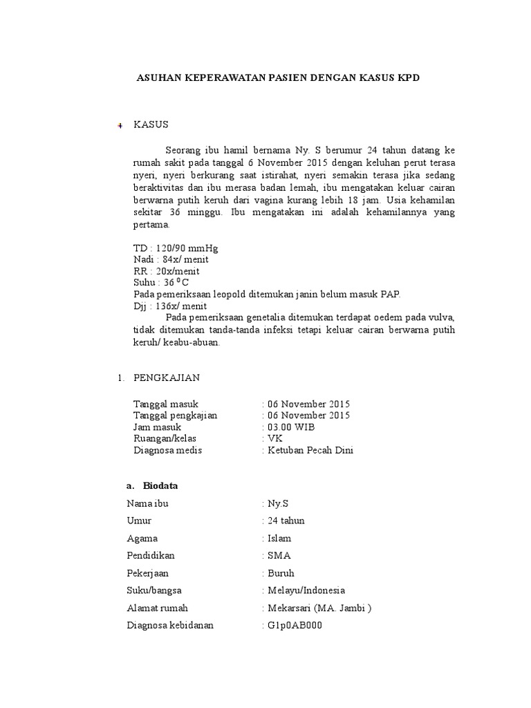 Asuhan Keperawatan Pasien Dengan Kasus KPD | PDF