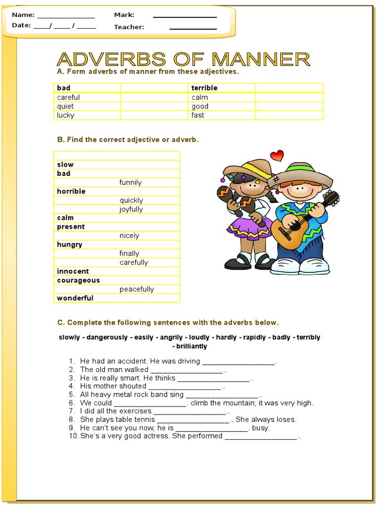 A. Form Adverbs of Manner From These Adjectives.: Bad Terrible | PDF