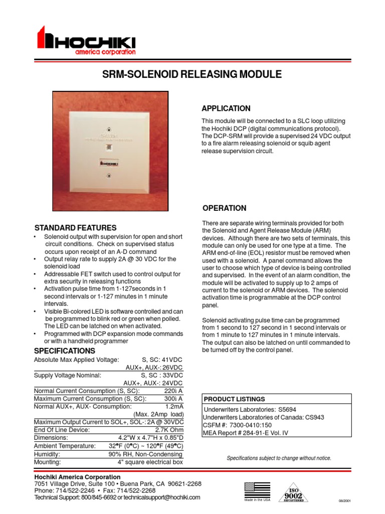 Srm-Solenoid Releasing Module: Application | Download Free PDF | Relay ...