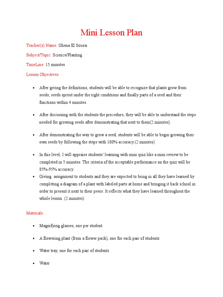 Mini Lesson Plan | PDF | Lesson Plan | Root