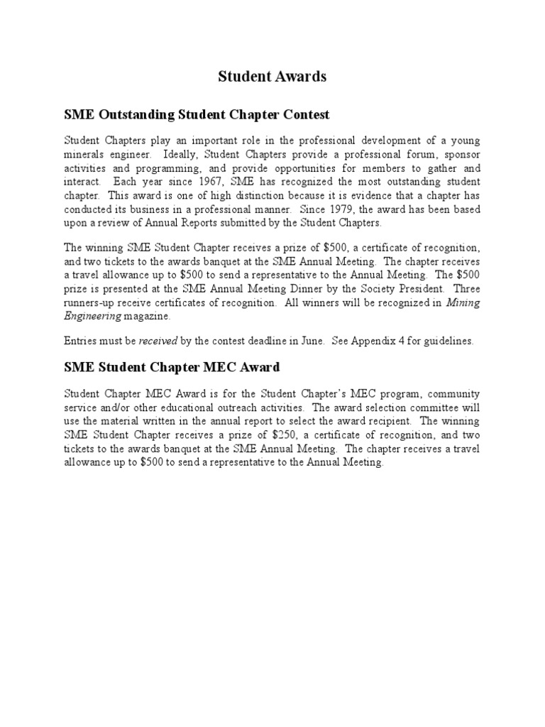 SME Student Chapter Awards | PDF | Business