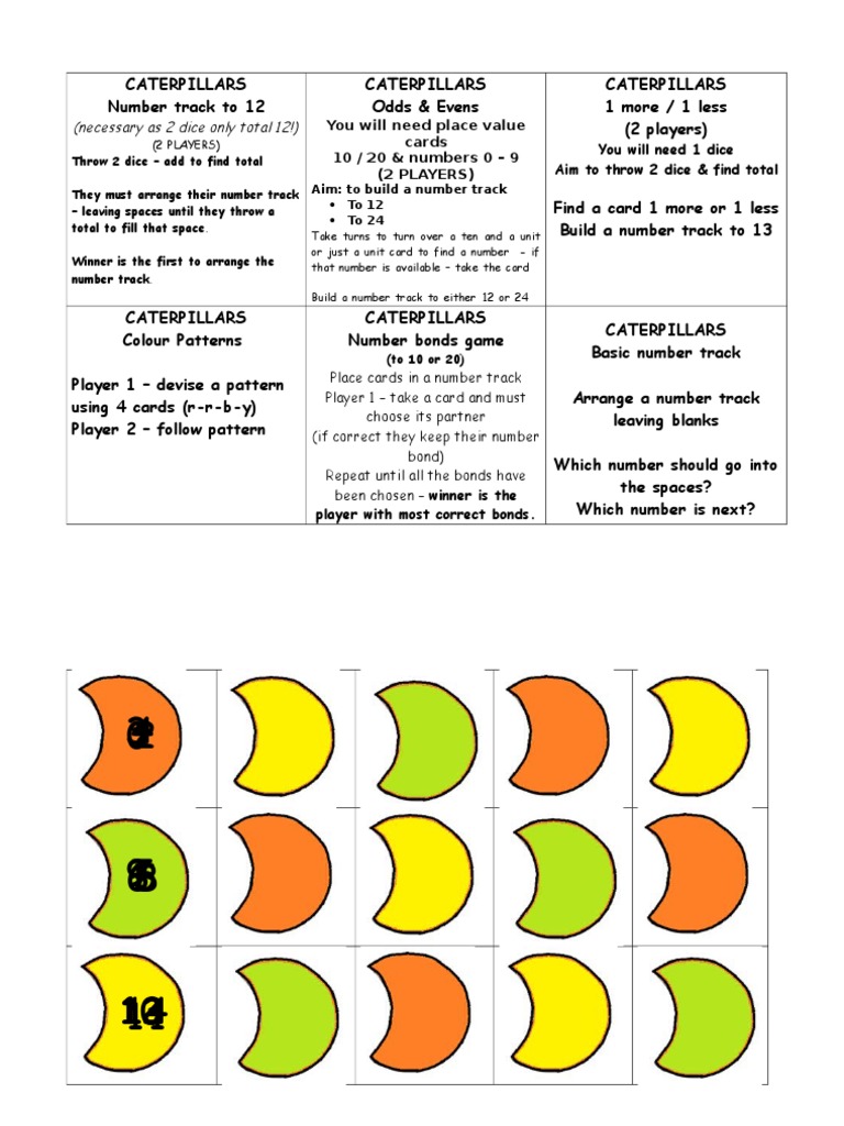 Caterpillar Number Track Games | PDF | Dice | Gaming