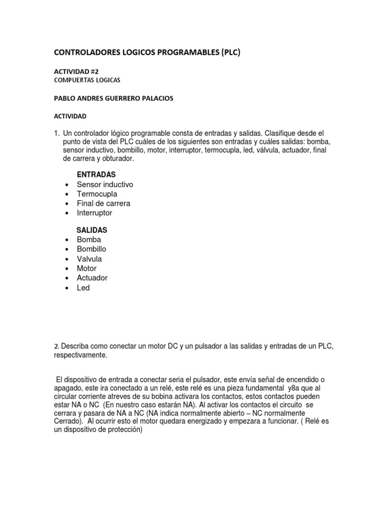 Controladores Logicos Programables Actividad 2 | PDF | Controlador lógico programable ...