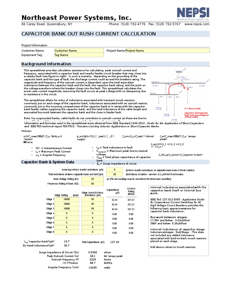 Peak Capacitor Bank Out Rush Current Calculation | PDF