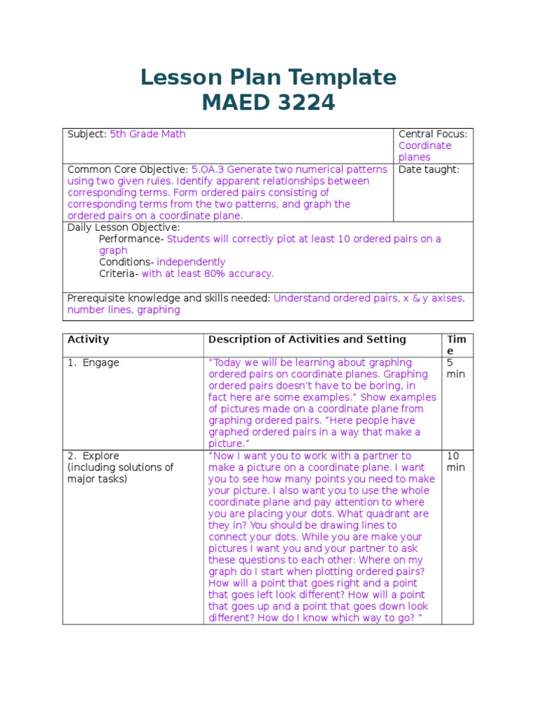 Lesson Plan | PDF | Lesson Plan | Cartesian Coordinate System
