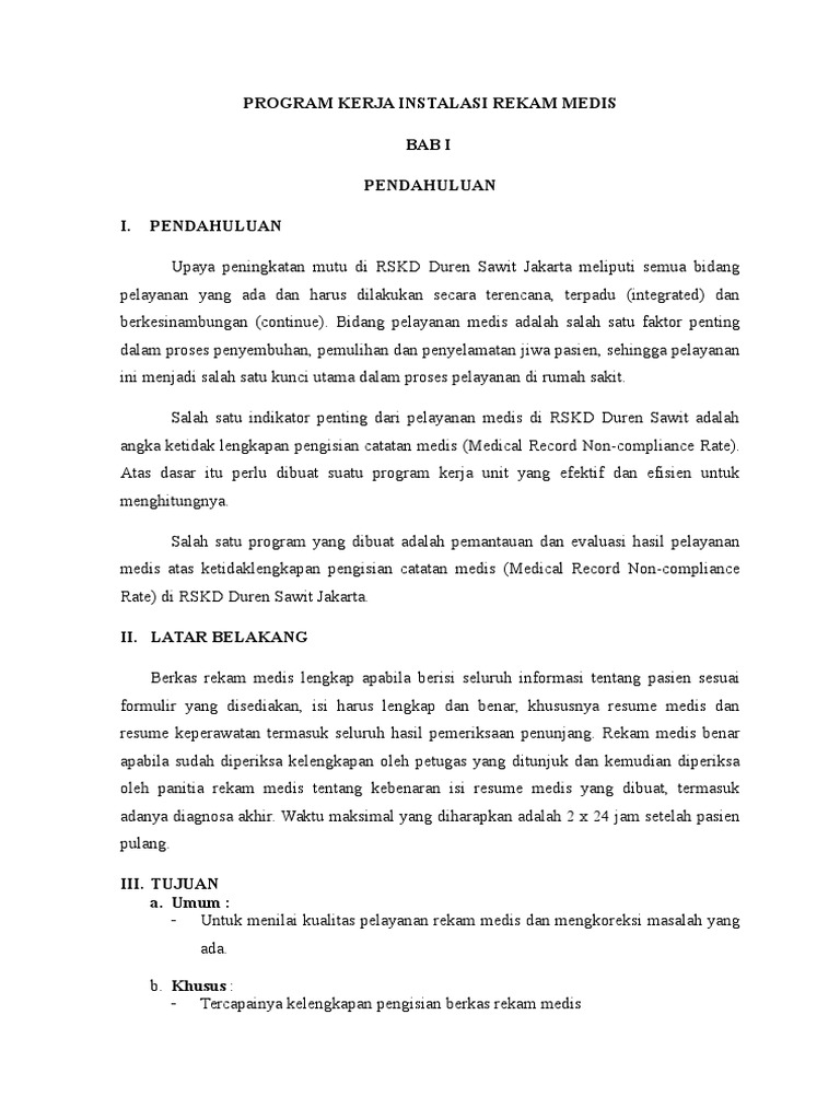 Program Kerja Rekam Medis I (KLPCM) Fix | PDF