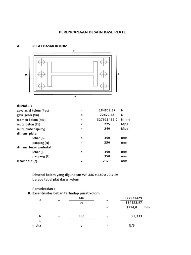 Perencanaan Desain Base Plate: A. Pelat Dasar Kolom | PDF