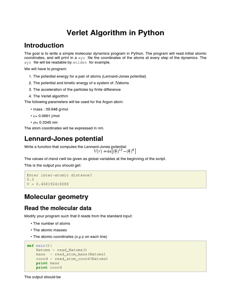 Python Verlet | PDF | Molecular Dynamics | Atoms Python Verlet | PDF | Molecular Dynamics | Atoms