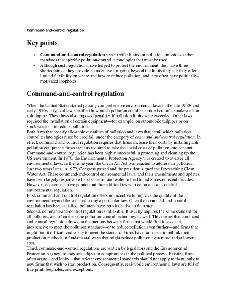 Command and Control Regulation | PDF | Environmental Law | Pollution