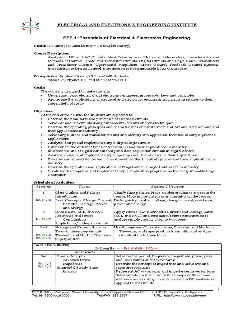 Eee1 Extended Syllabus | PDF | Electrical Impedance | Electronic ...