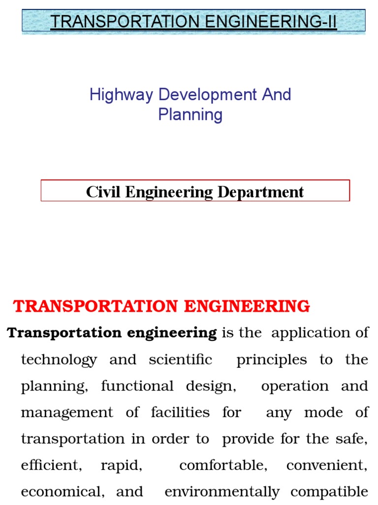 Transportation Engineering Overview | PDF | Lane | Road
