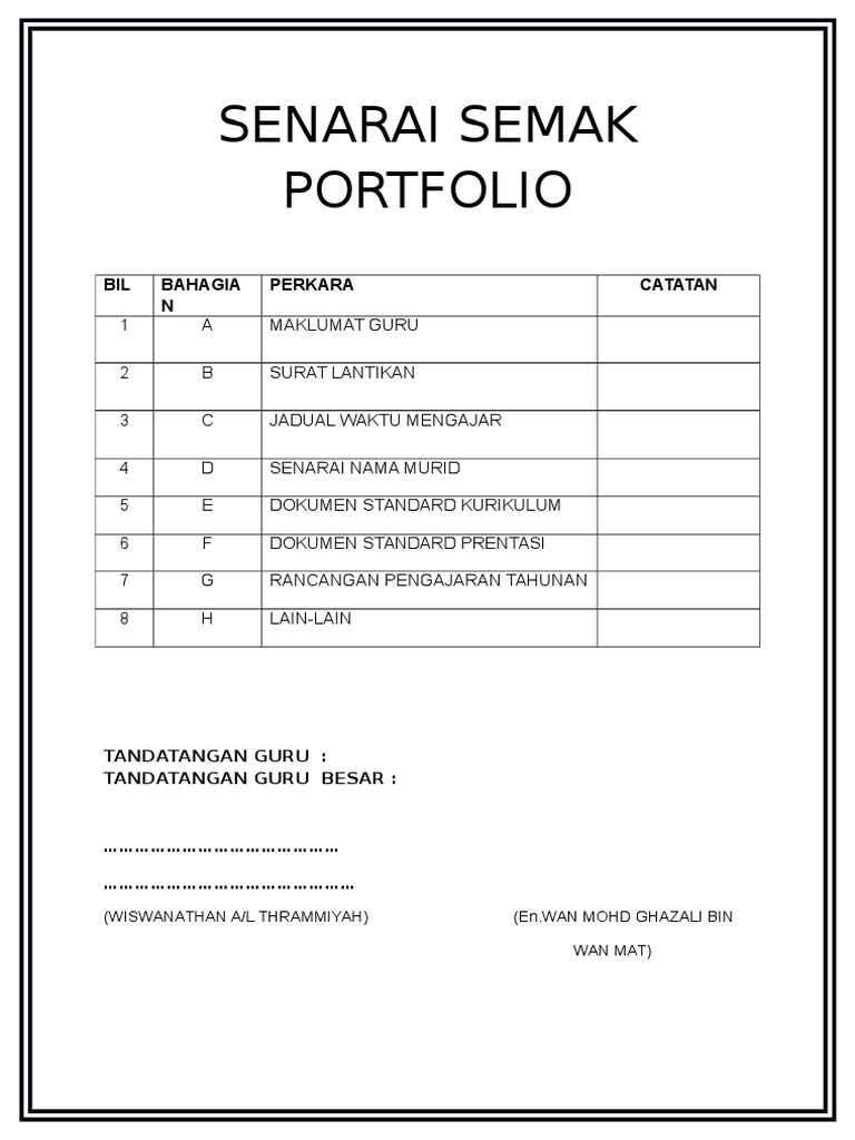 Senarai Semak Portfolio Guru Baharu | PDF