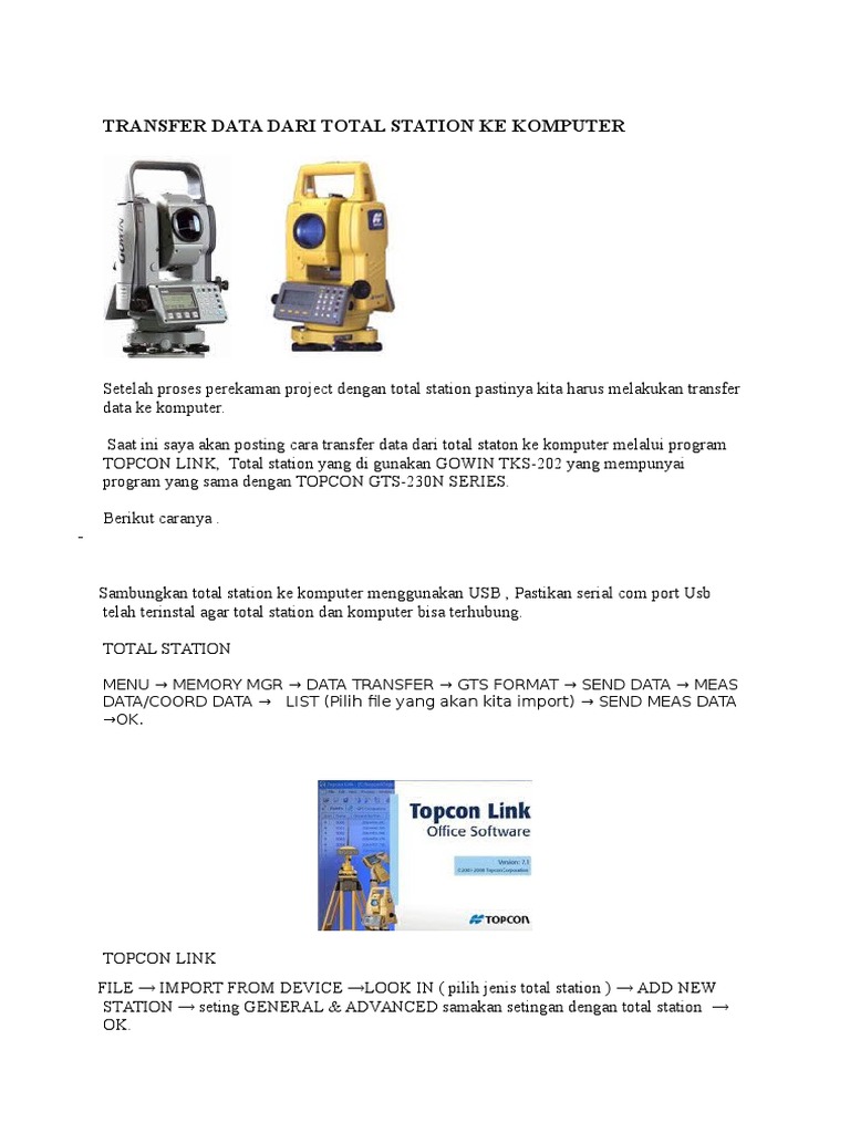Transfer Data Dari Total Station Ke Komputer Dengan Topcon Link | PDF