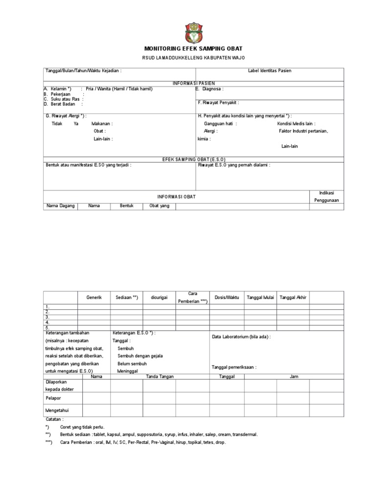 Formulir Monitoring Penggunaan Obat (MESO) Internal | PDF