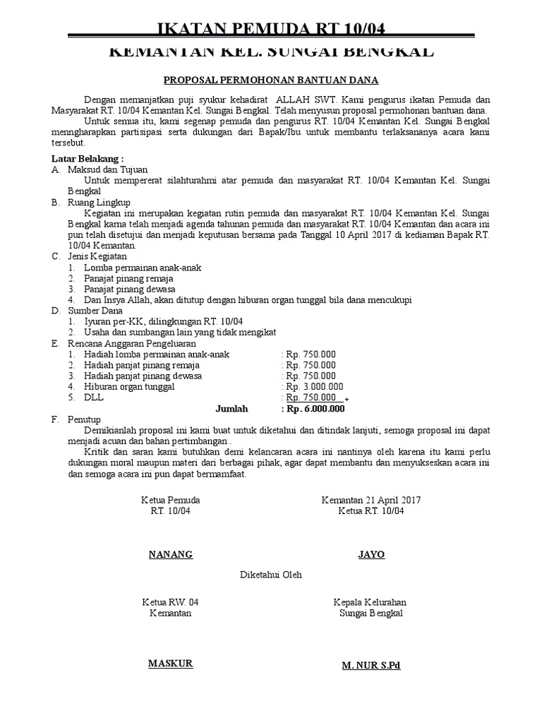 Proposal Permohonan Bantuan Dana | PDF