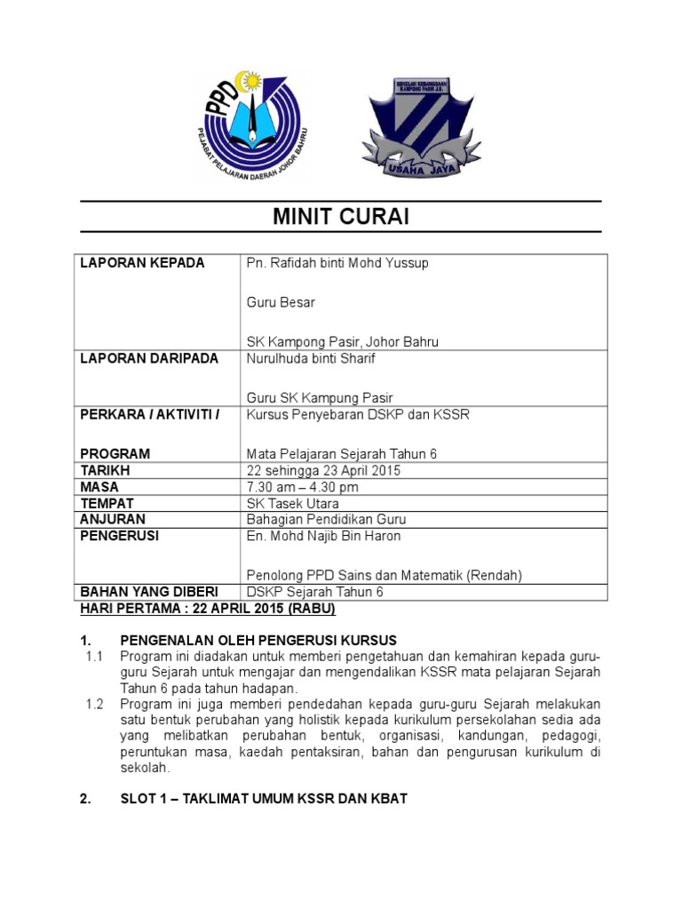Minit Curai Kursus DSKP Sejarah Tahun 6 | PDF