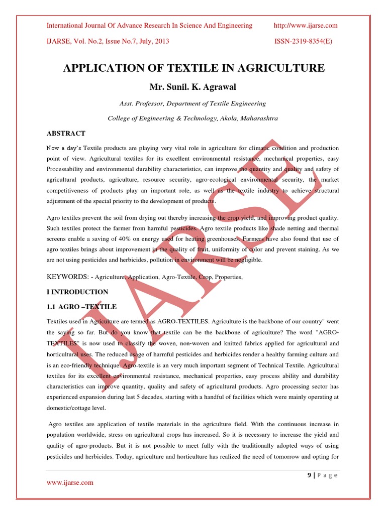 Application of Textile in Agriculture | PDF